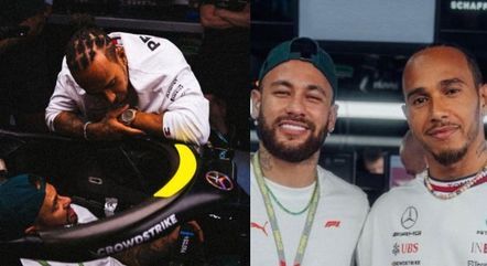 Neymar 'sofre' para entrar em carro de Fórmula 1 de Lewis Hamilton ...
